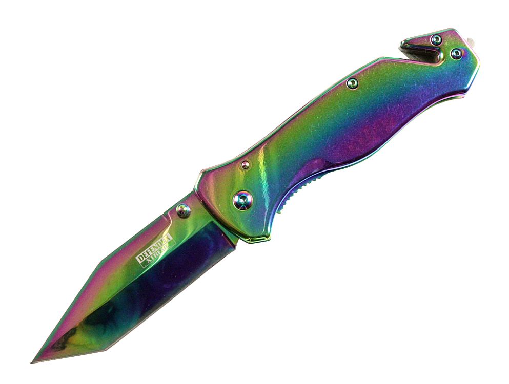 Defender Xtreme 8" Full Rainbow Color Spring Assist Folding Knife 3CR13 ...