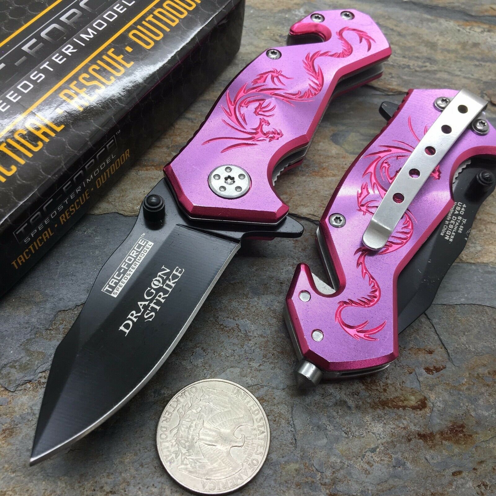 Tac-Force - Spring Assisted Knife - TF-686PE PINK WOMENS DRAGON EDC ...