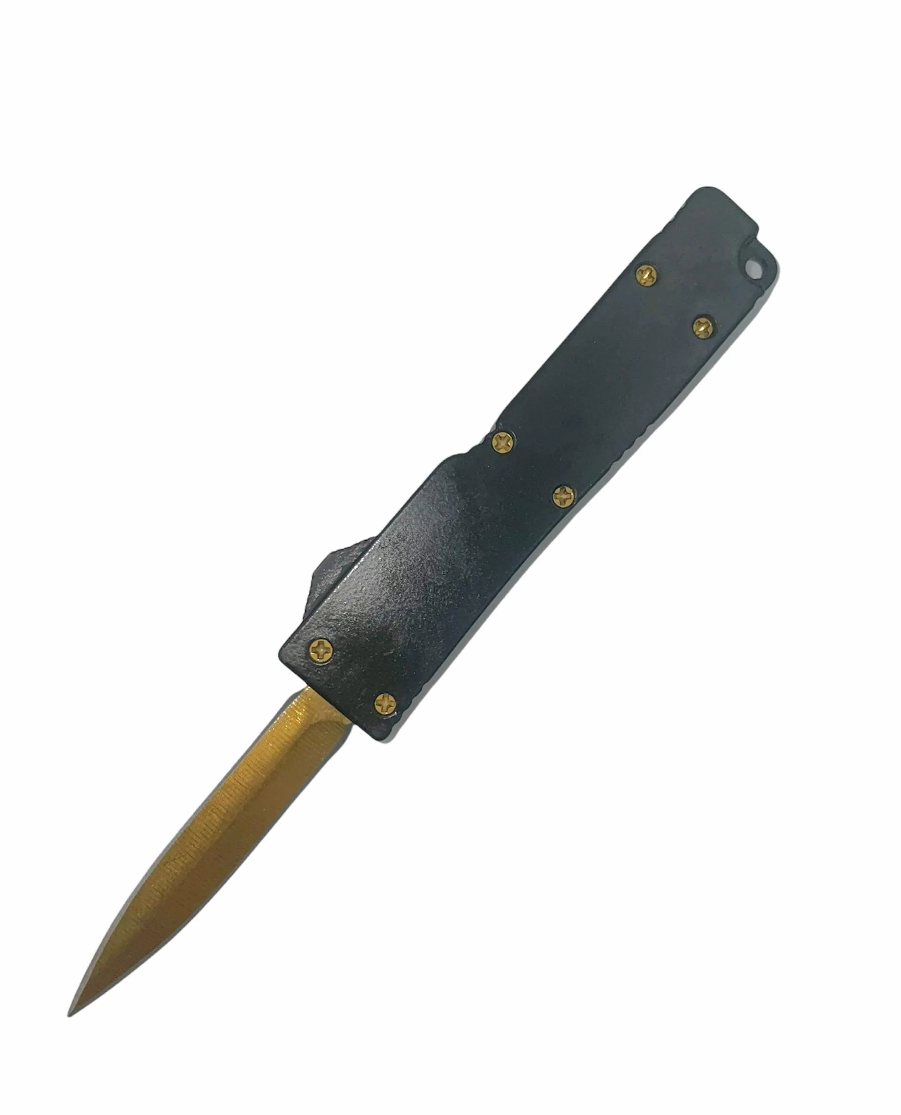 5 Inch OTF Automatic Knife Firecracker A1 - Black gold blade | Property ...