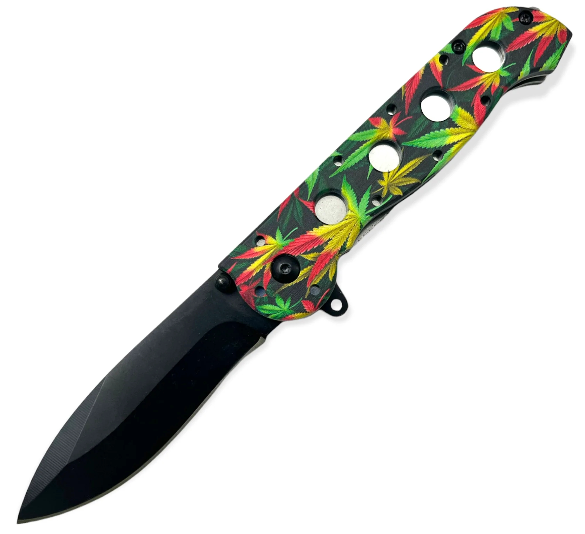 Black Folding Knife with Rasta Leaf | Property Room