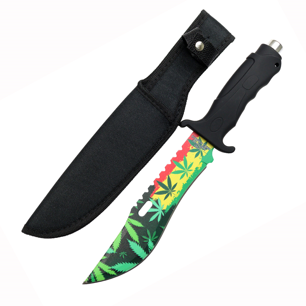 Defender-Xtreme 13" Green Leaf Blade ABS Handle Hunting Knife With ...