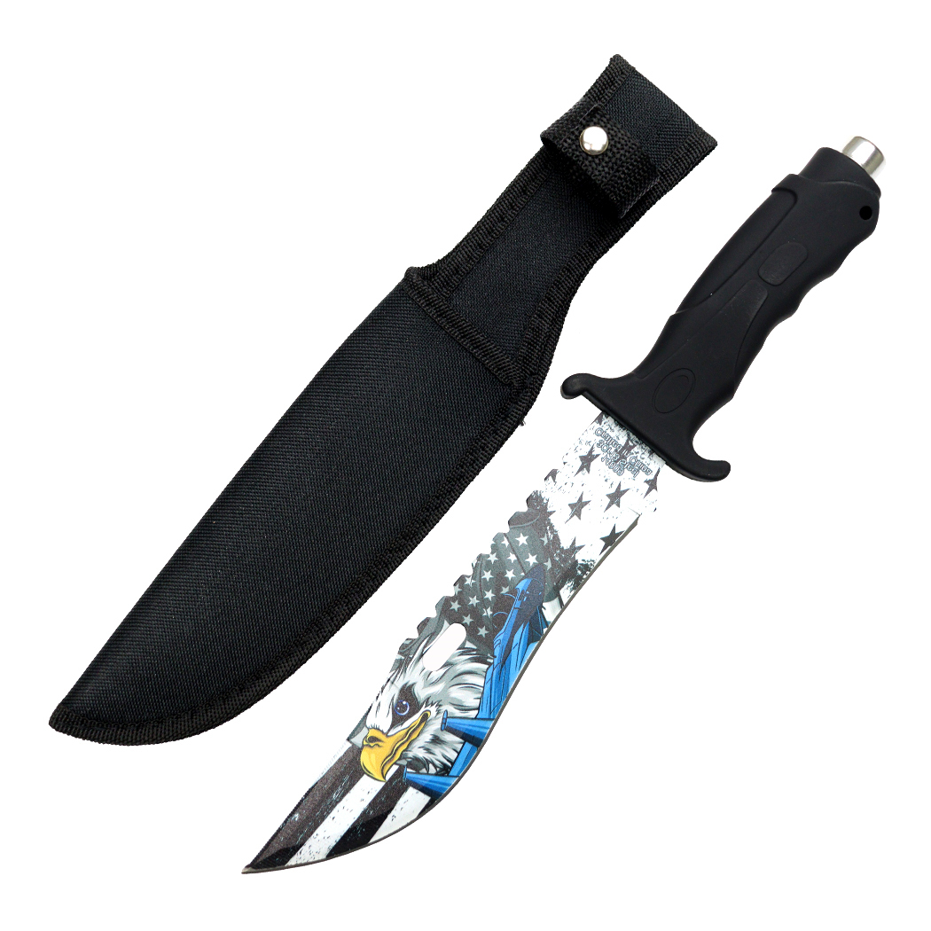 Defender-Xtreme 13" Black Flag & Eagle Blade ABS Handle Hunting Knife ...