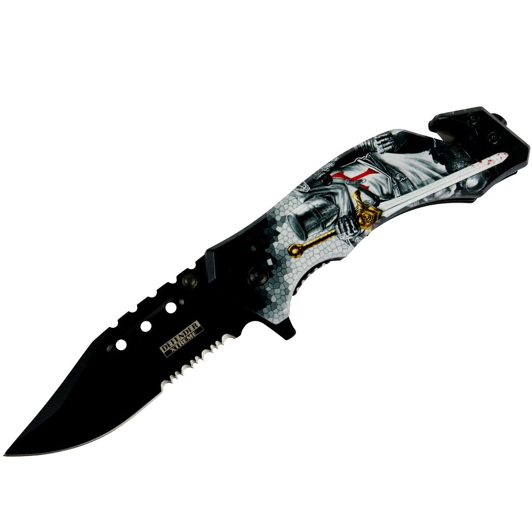 Defender-Xtreme 8"Knight & Sword Spring Assisted Folding Knife Glass ...