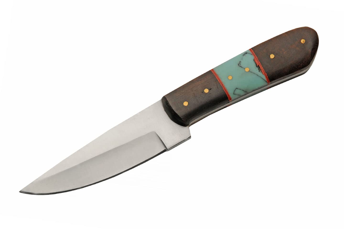 8" Turquoise Resin/Wood Handled Outdoor Hunting Knife With Leather ...