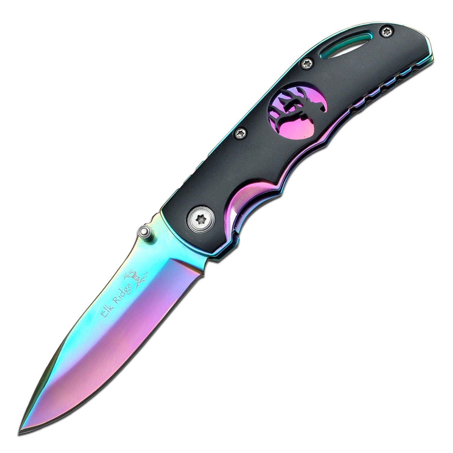 Elk Ridge - Folding Knife - ER-134RB Rainbow Deer Spring Assisted ...