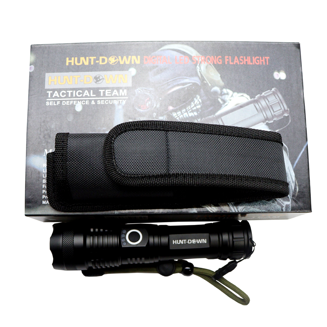 Hunt-Down 1000 Lumens Top Bright Focus High Powered Self-Defence Black ...