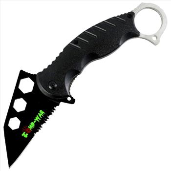 7.5" Zomb War Spring Assisted Tanto Bladed Knife Black Handle design ...