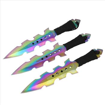 Defender 7.5" 3 Pc Ninja Throwing Knife Set Rainbow Stainless Steel ...