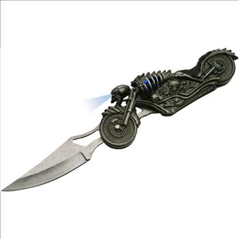 5" Black Skull Biker Gift Folding Knife With LED Light - Manual ...