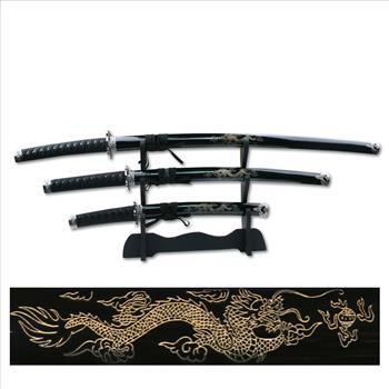 BladesUSA - 3 Piece Sword Set with Display Stand - JL-021BDE4 ...