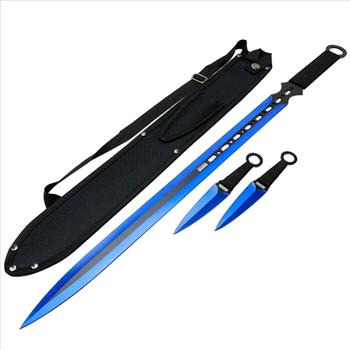 27" / 7" Blue 2 Tone Blade Sword with Sheath Stainless | Property Room