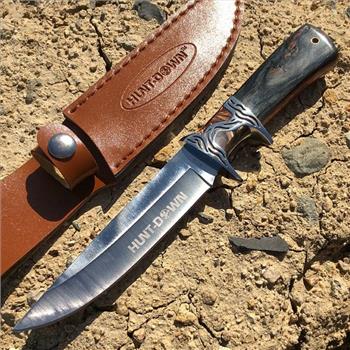 10" Hunt-Down Fixed Blade Hunting Sharp Knife with Leather Sheath ...