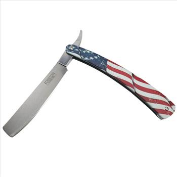 Defender-Xtreme 10" Straight Razor USA Flag Folding Knife 3CR13 ...