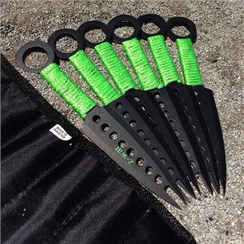 7" Zomb-War Green Threaded Handle Throwing Knives (Set of Six ...