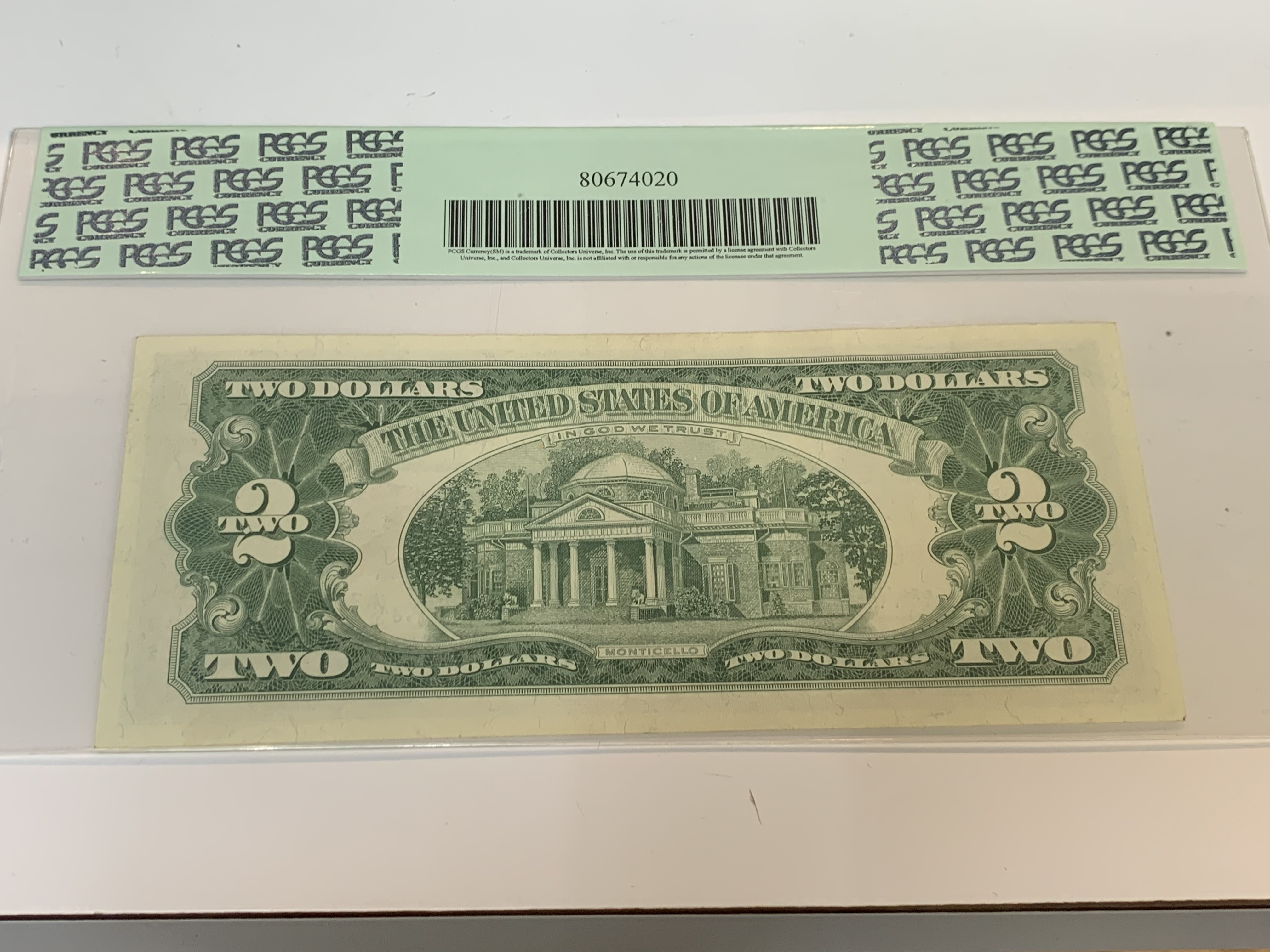 1963 A TWO DOLLAR RED SEAL NOTE GRADED 50PPQ BY PCGS HIGH GRADE ...