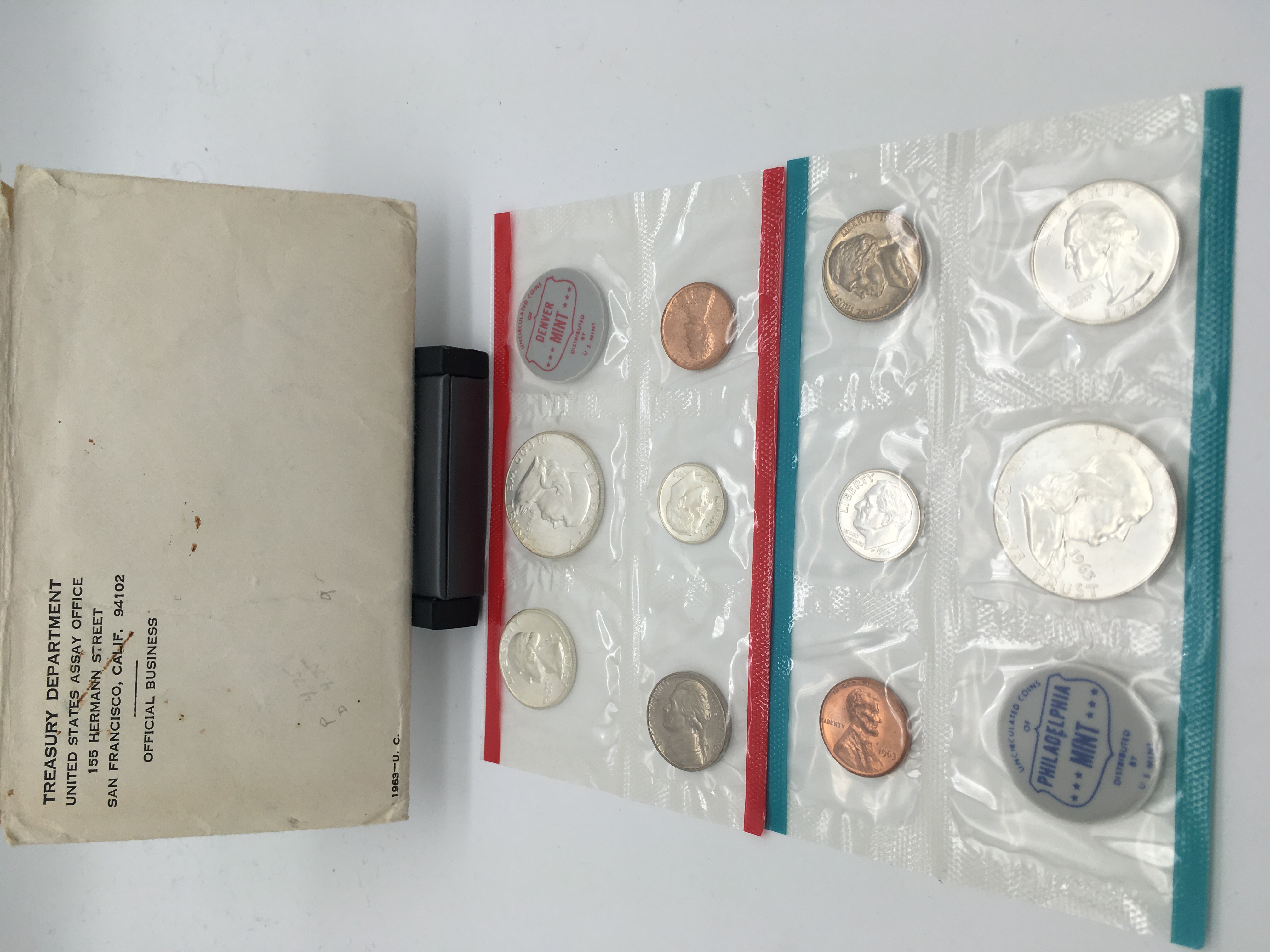1963 US Mint Set Uncirculated Coins of the Denver and Philadelphia Mint ...