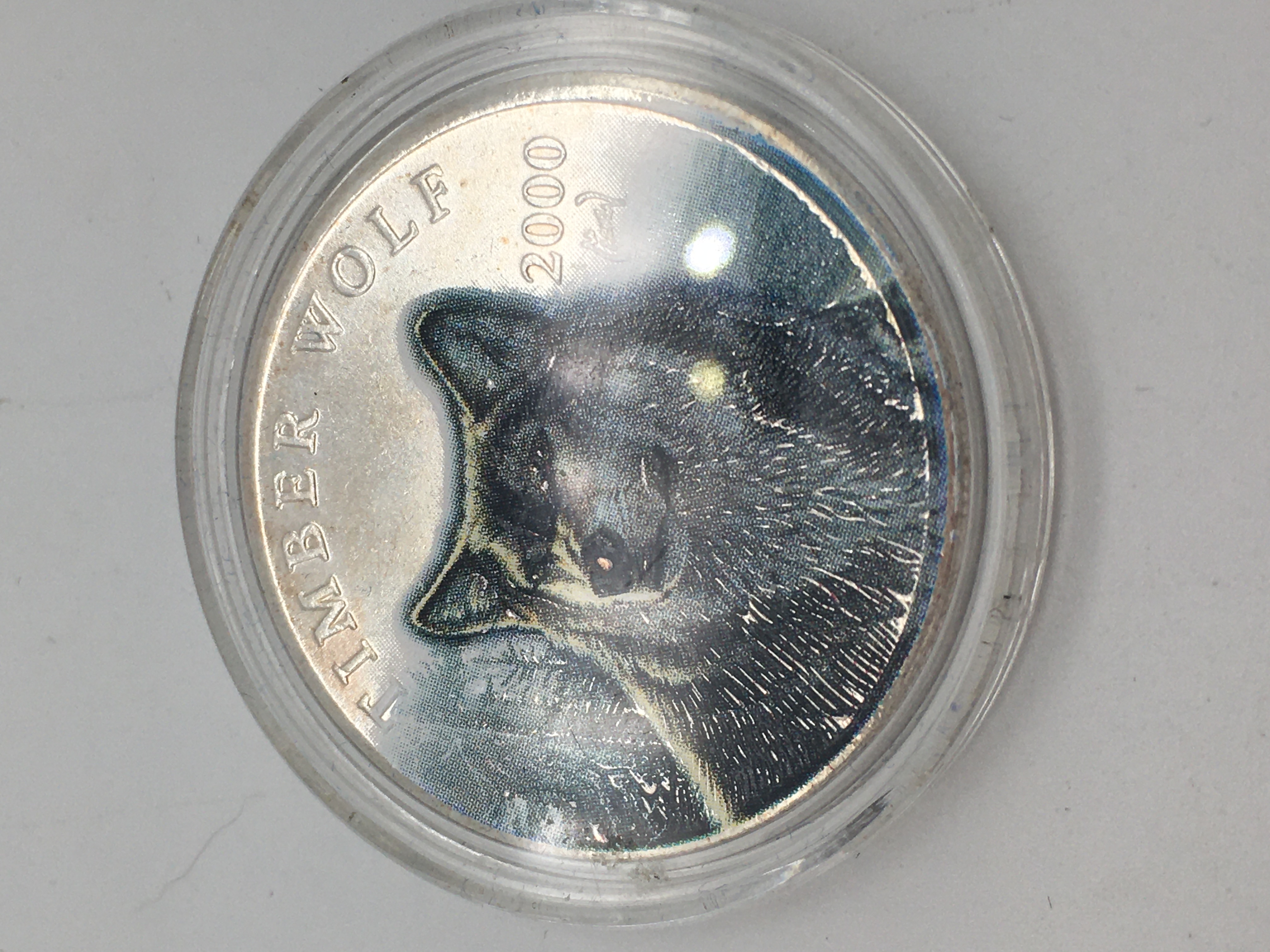 2000 Timber Wolf $10 Republic Of Liberia Colorized Silver | Property Room