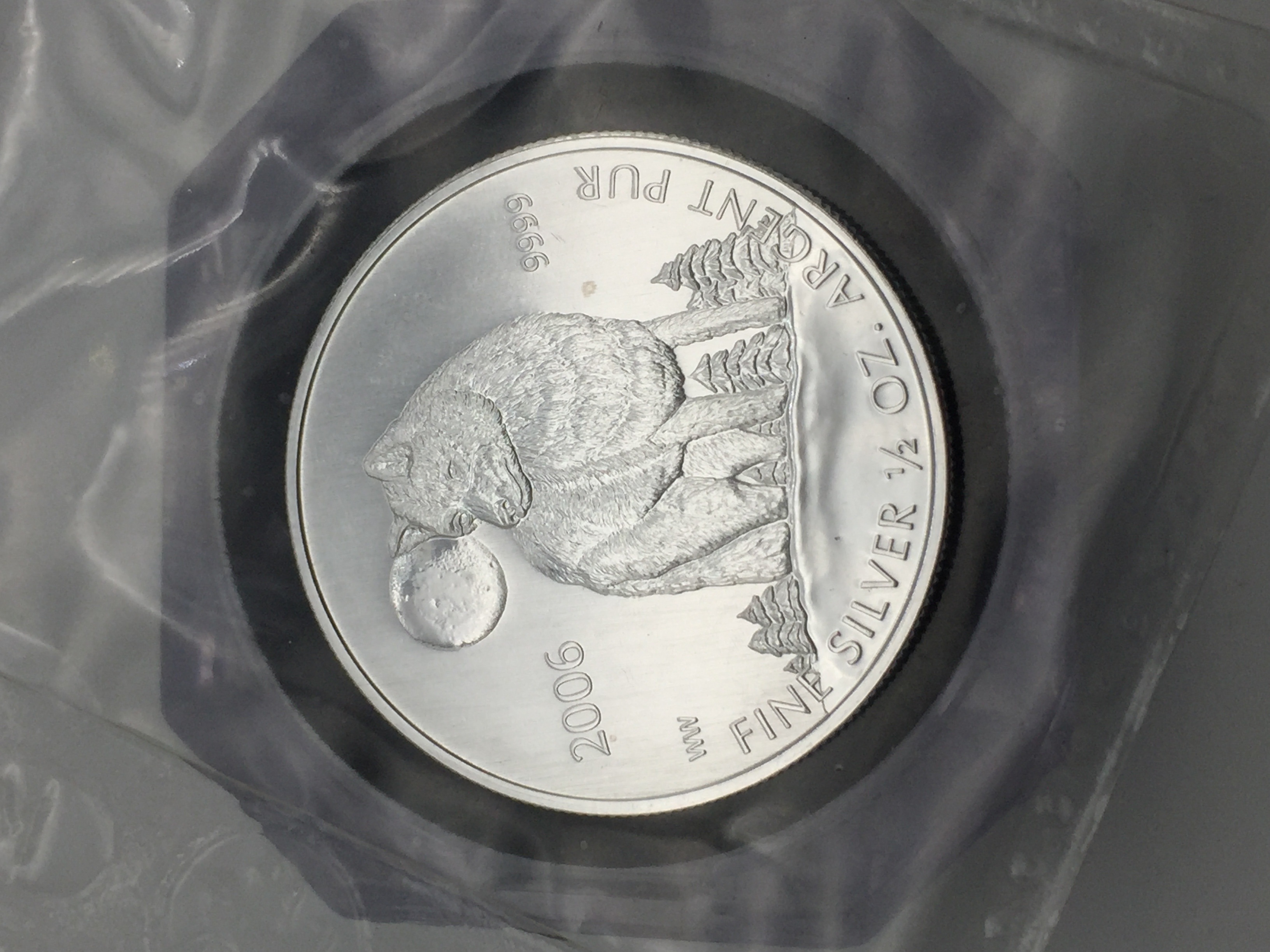 2006 Canada 1/2 oz 9999 Fine Silver Timber Wolf Dollar (1 of 2 ...