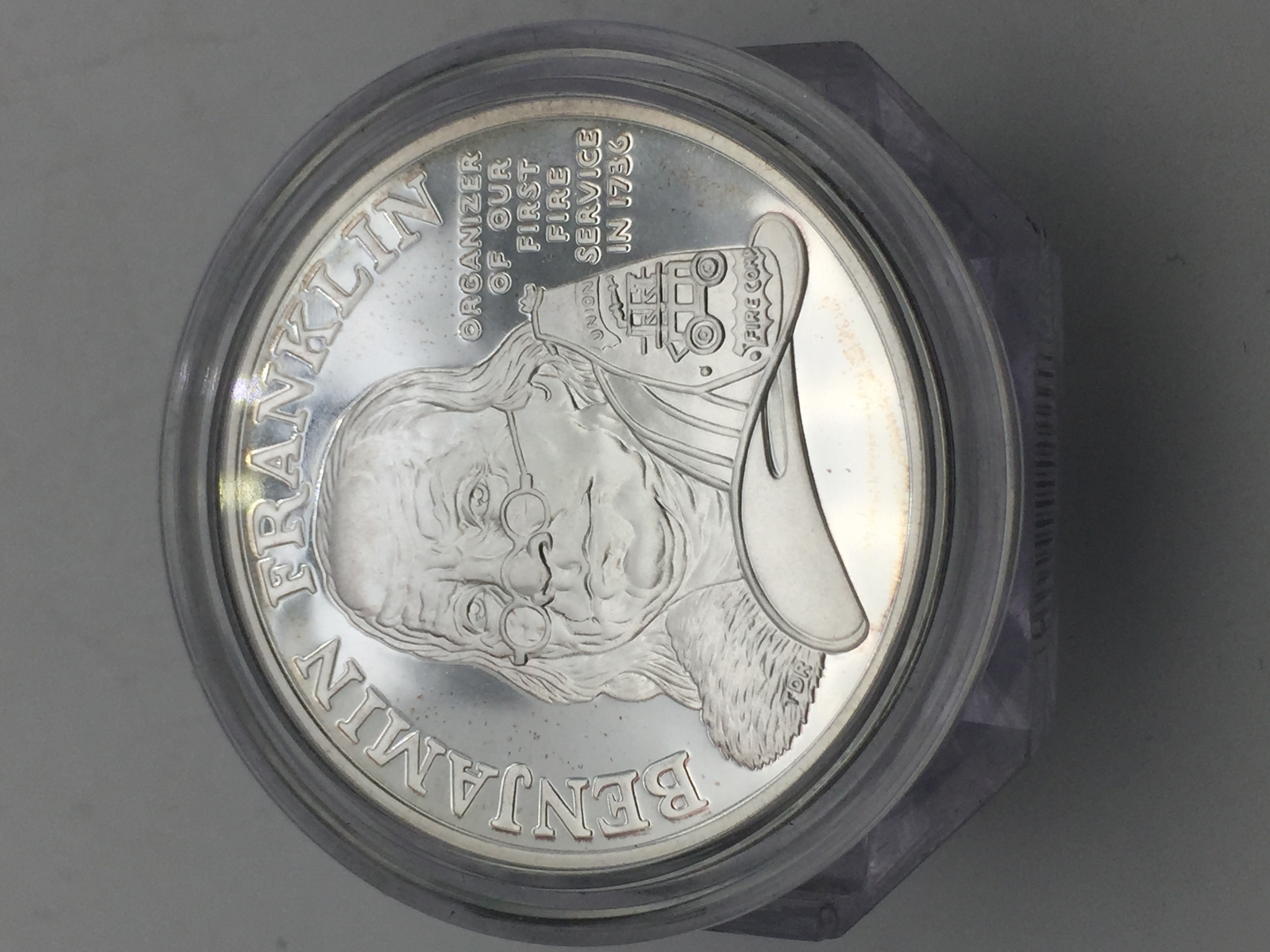 Benjamin Franklin Firefighters Silver Medal Proof 90% Silver | Property ...