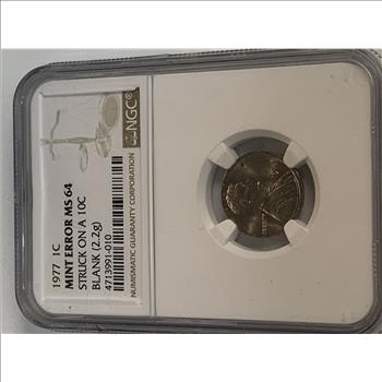 1977 MINT ERROR RARE PENNY ON A DIME BLANK 11 CENTS NGC GRADED ...