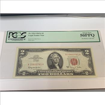 1963 A TWO DOLLAR RED SEAL NOTE GRADED 50PPQ BY PCGS HIGH GRADE ...