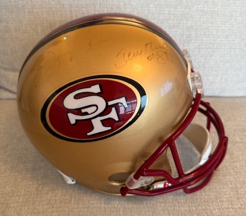 Jerry Rice and Joe Montana autographed helmet | Property Room