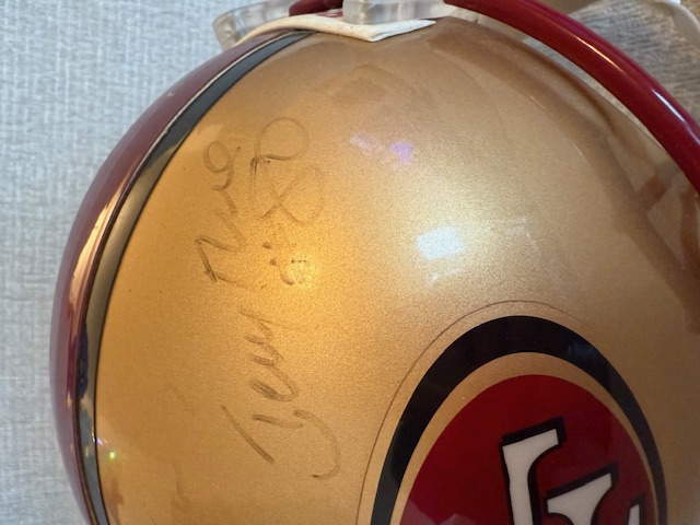 Jerry Rice and Joe Montana autographed helmet | Property Room