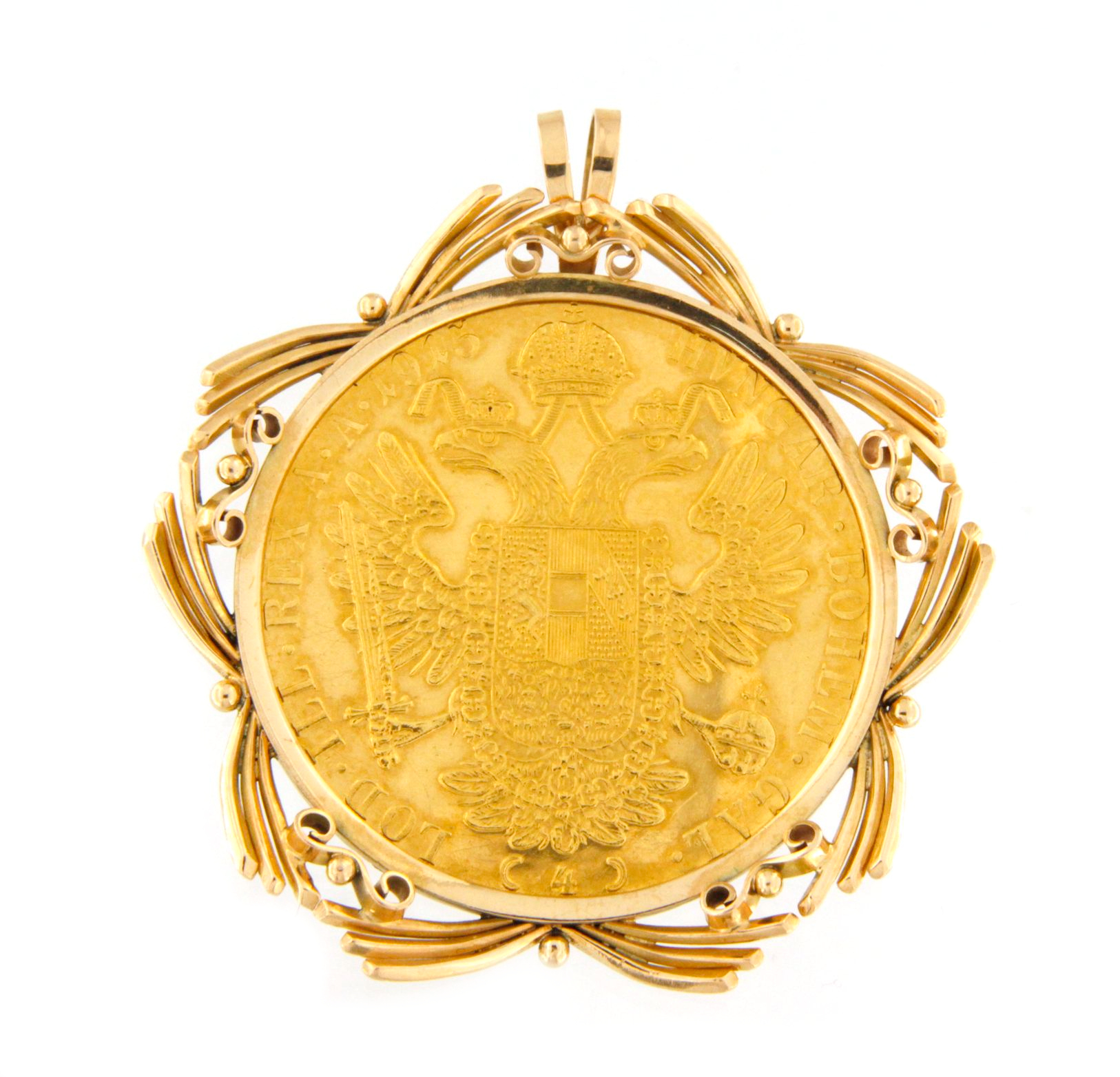 1915 AUSTRIAN 4 DUCAT GOLD COIN PENDANT IN 14KT YELLOW GOLD BEZEL ...