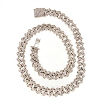 DADWANI .925 STERLING SILVER AND DIAMOND CUBAN LINK CHAIN | Property Room