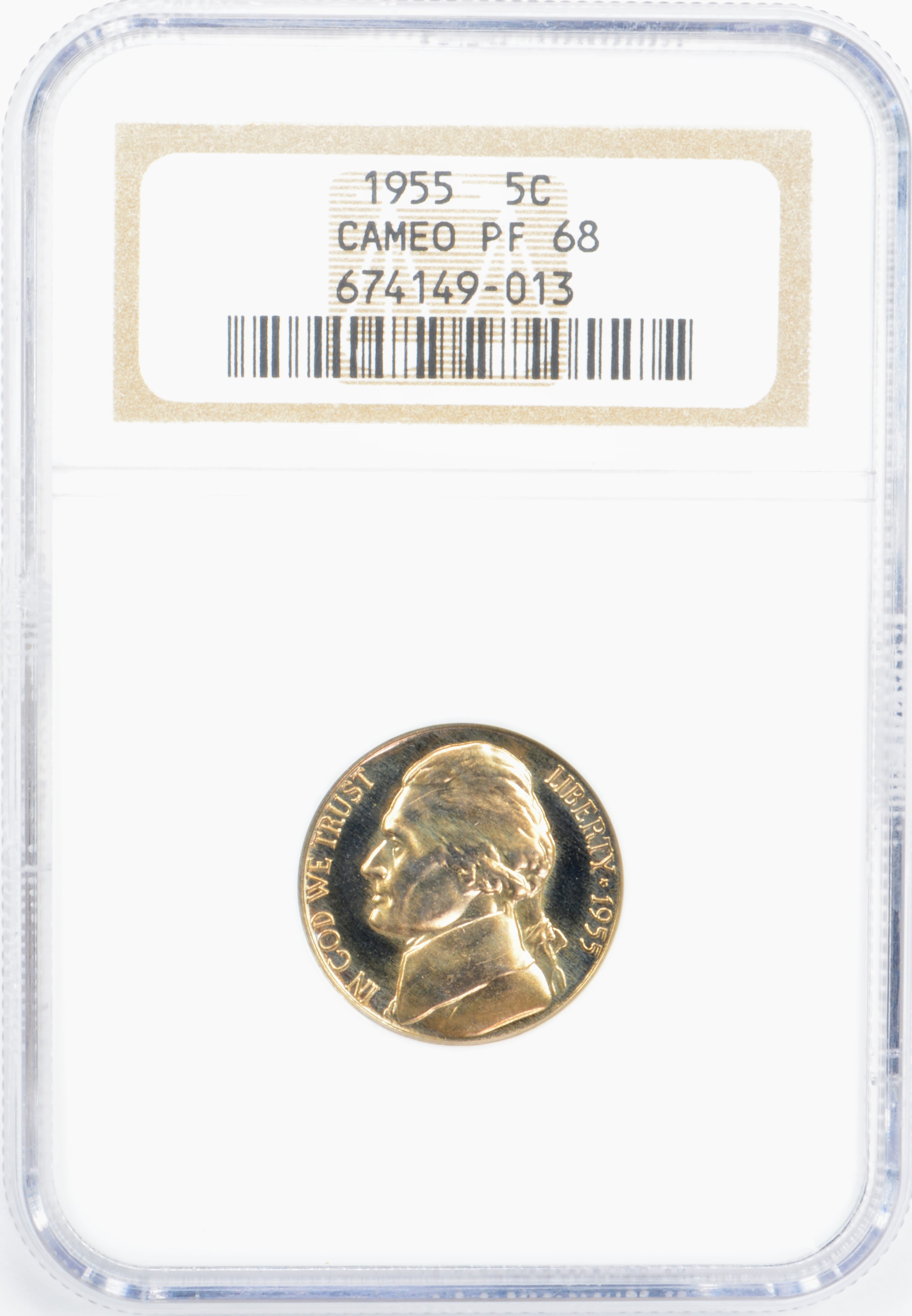 1955 Proof Jefferson Nickel 5c - NGC PR 68 CAMEO - NGC Price Guide $100 ...