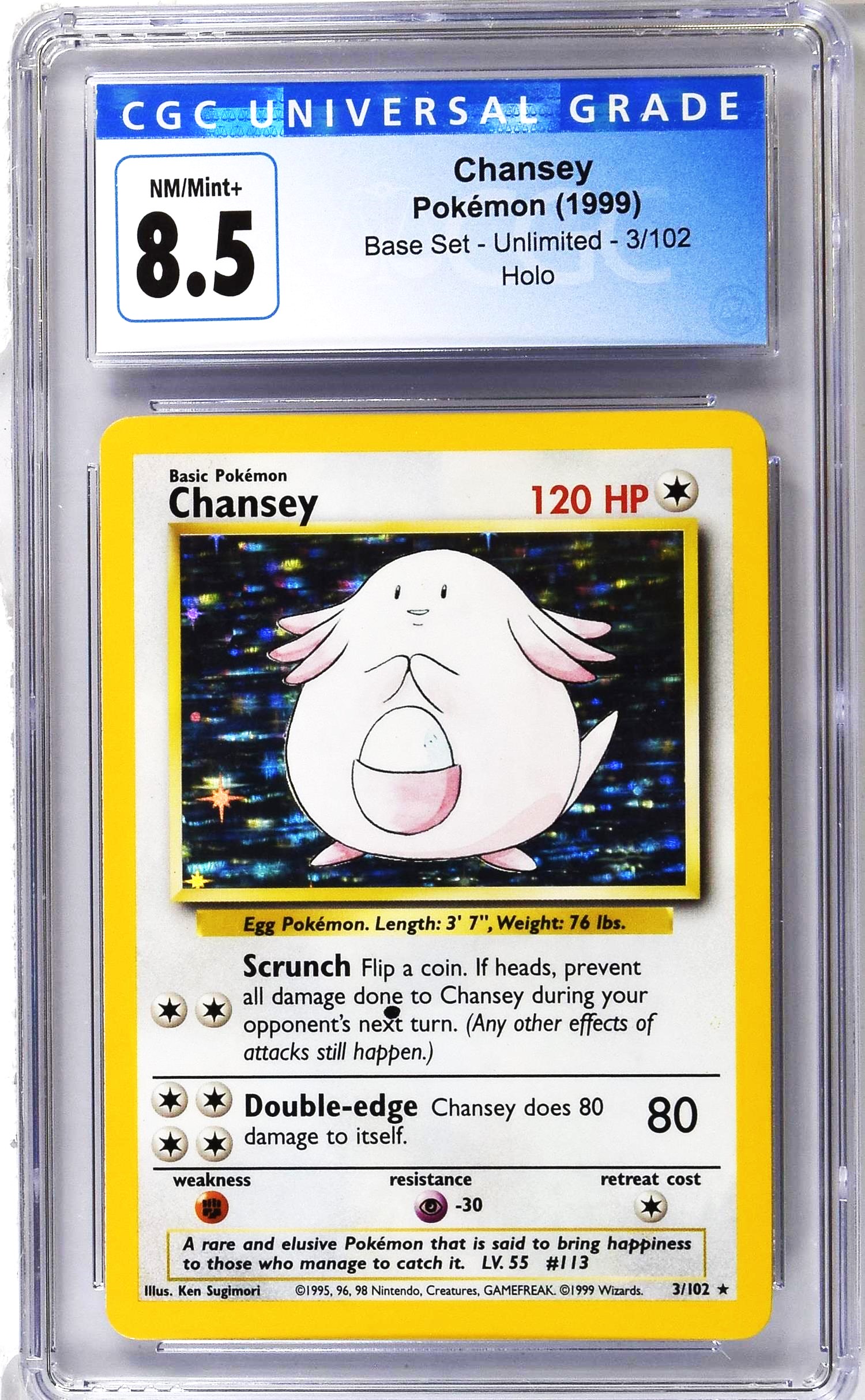 1999 Pokemon CHANSEY #3 HOLO RARE - Base Set - CGC MINT 8.5 | Property Room
