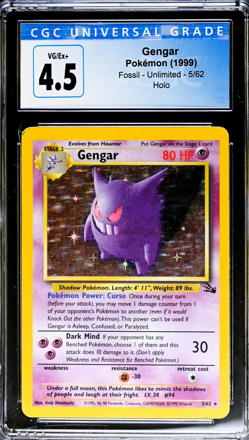 1999 Pokemon GENGAR #5 - Fossil - GALAXY STAR HOLO RARE - CGC 4.5 ...