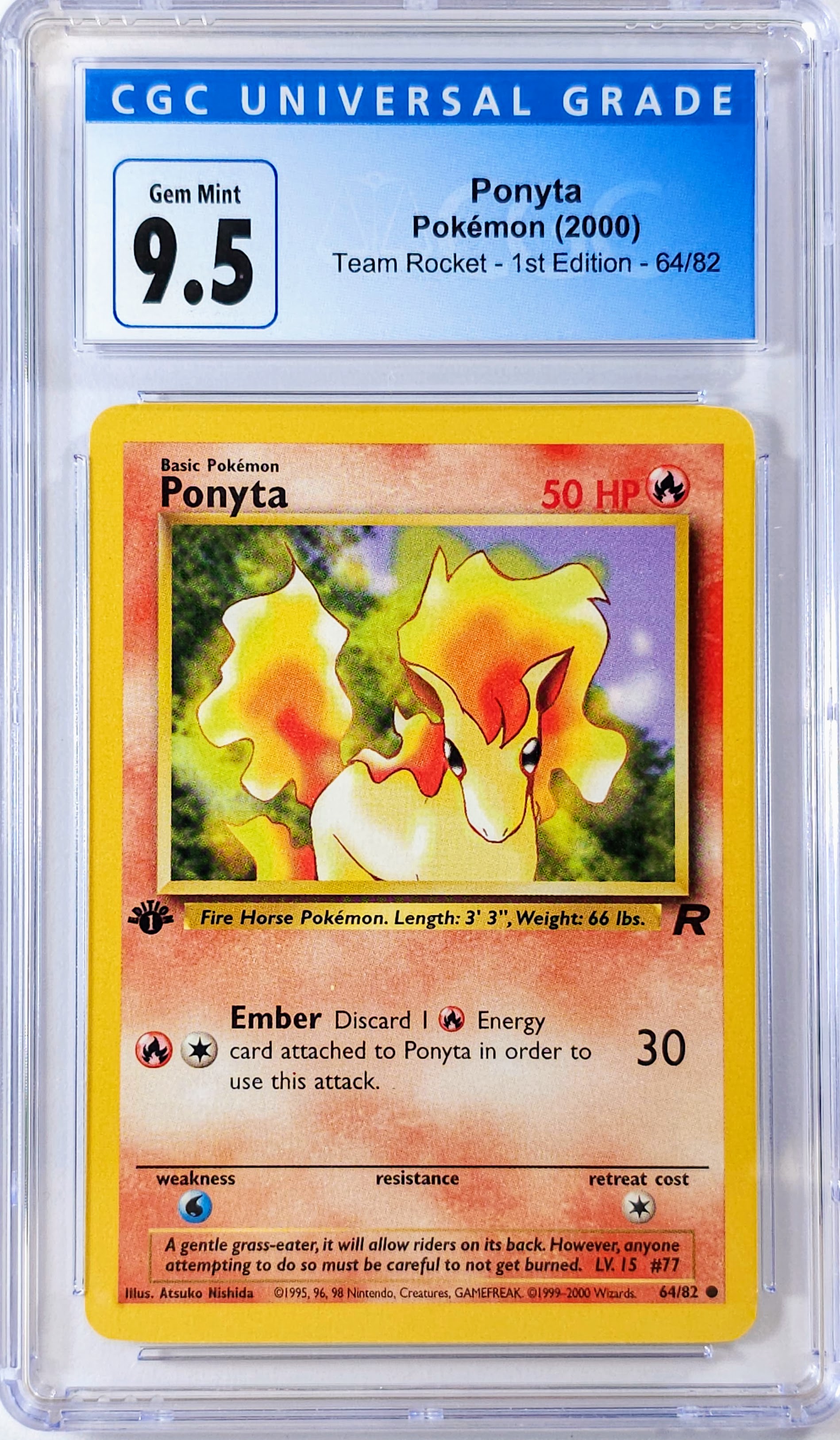 2000 Pokemon Team Rocket - Ponyta 1st Edition #64 - CGC GEM Mint 9.5 ...