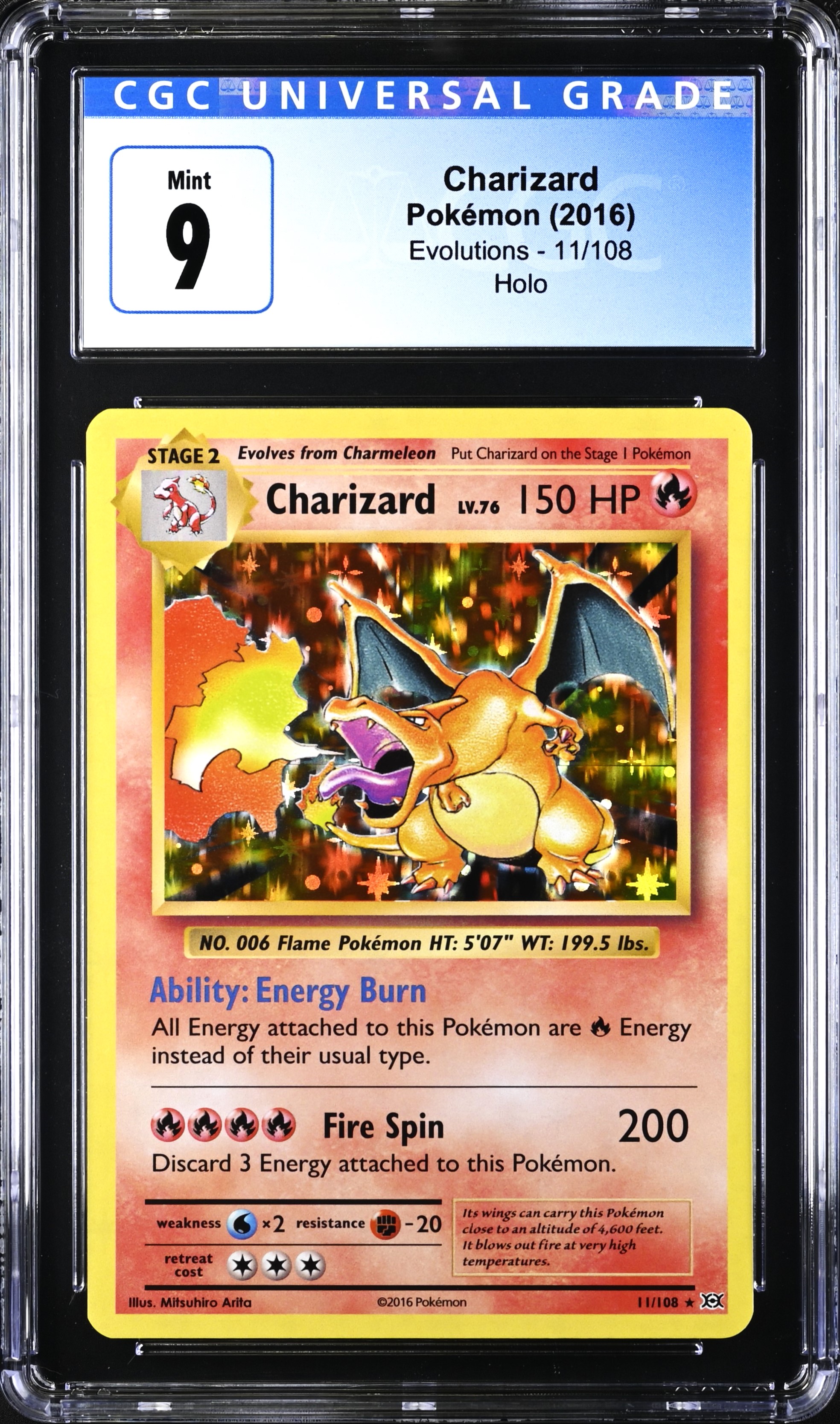 2016 Pokemon CHARIZARD #11 - Evolutions - HOLO RARE - CGC MINT 9 ...