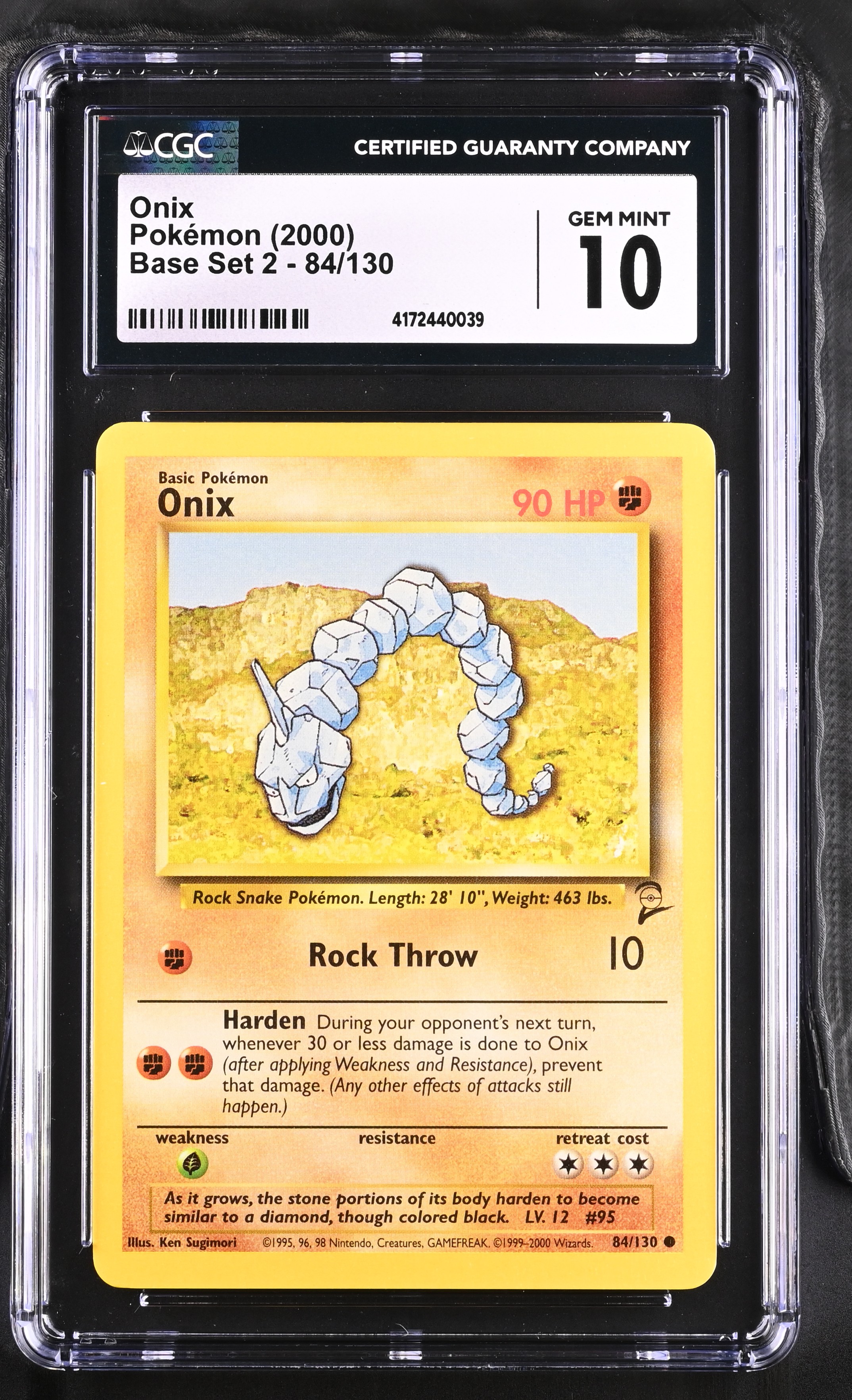 2000 Pokemon ONIX #84 - Base Set 2 - CGC GEM MINT 10 - LOW POP ...