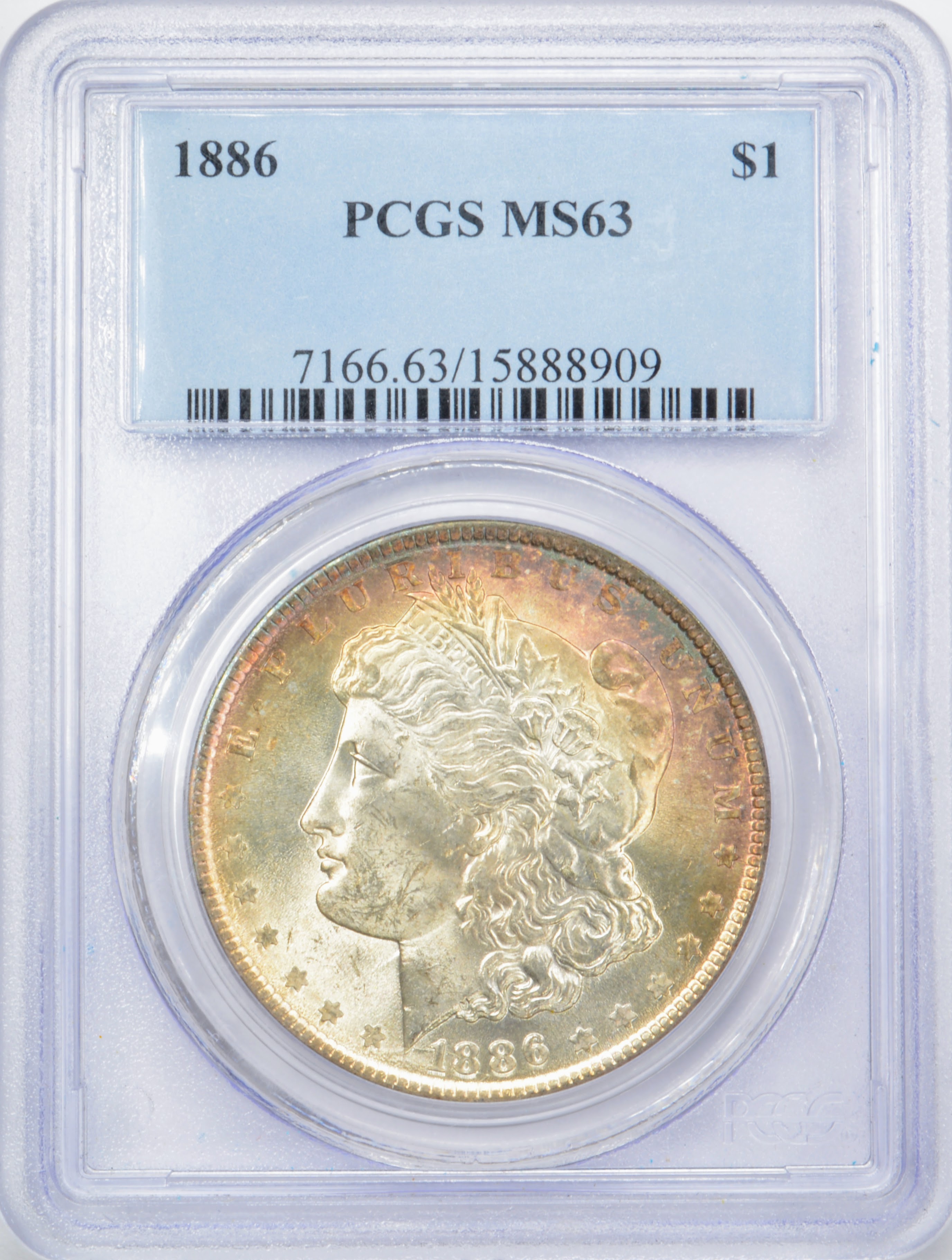 1886 Morgan Silver Dollar $1 - PCGS MS63 - Rainbow Toning!!! | Property Room