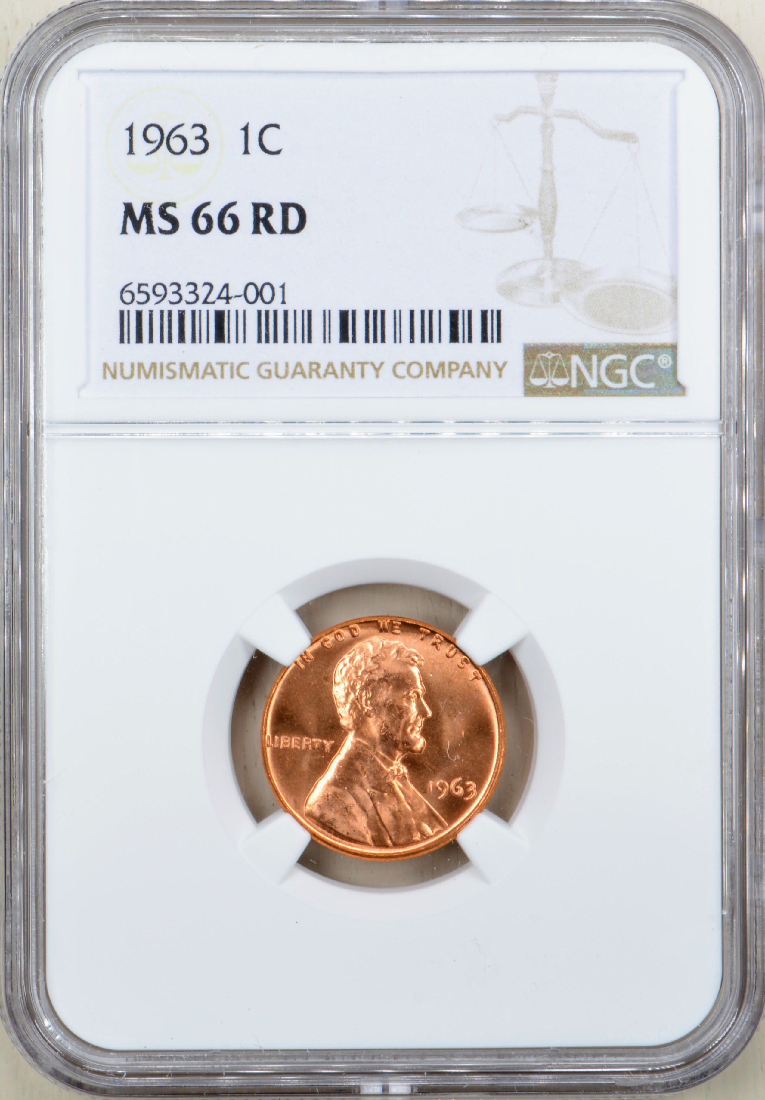1963 Lincoln Memorial Cent 1c - NGC MS66 RD RED | Property Room