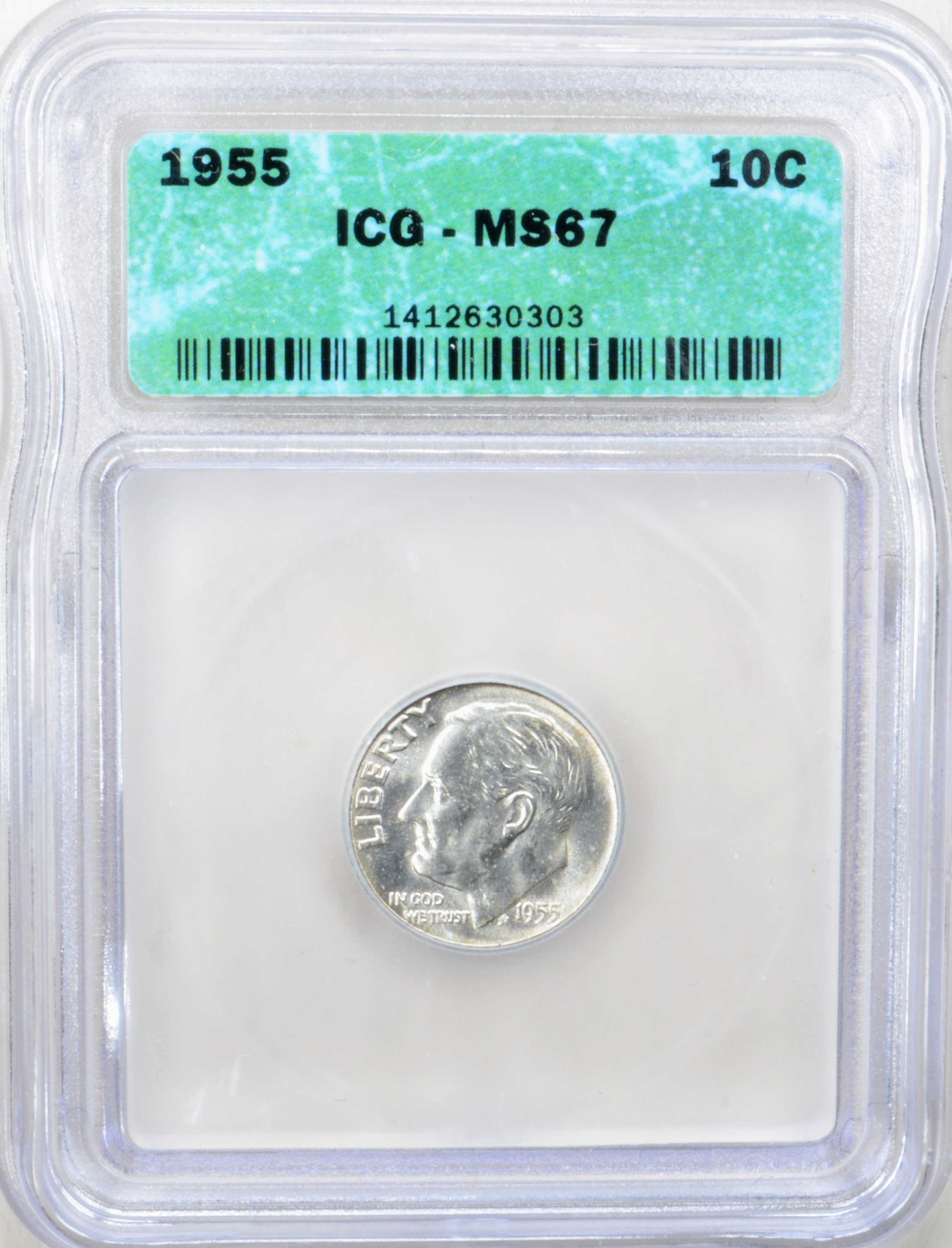 1955 Roosevelt Dime 10c - ICG MS67 - Greysheet (Wholesale Price) is $55.00 | Property Room
