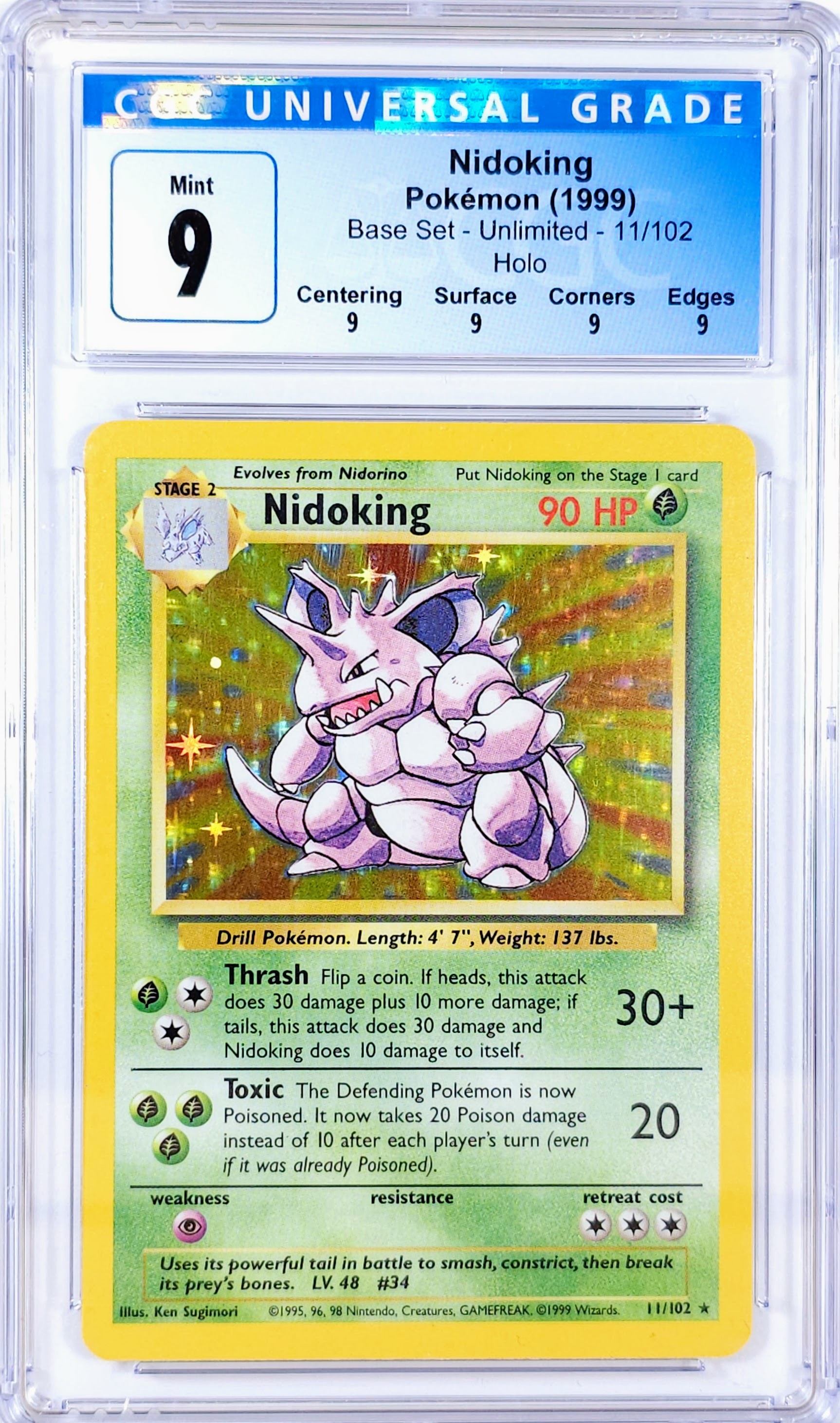 Pokemon Nidoking Base Set Unlimited HOLO # 11 - CGC MINT 9 (with ...