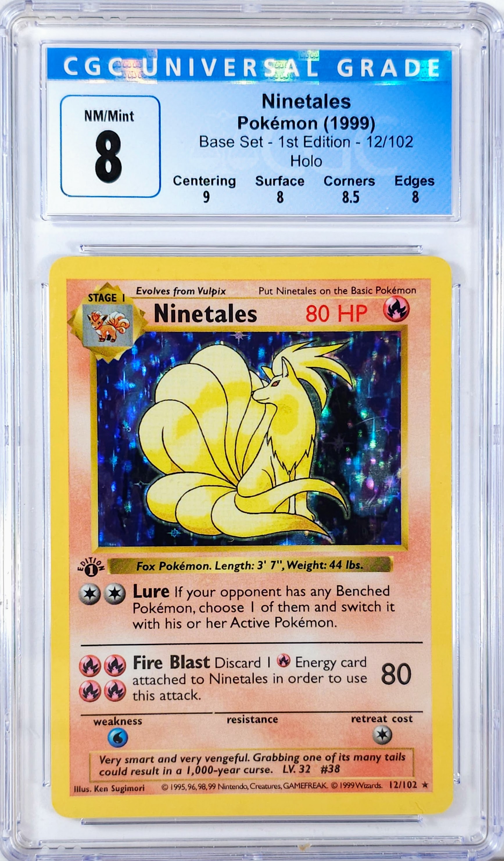 Pokemon Ninetales 1st Edition Base Set HOLO # 12 - CGC MINT 8 (with ...