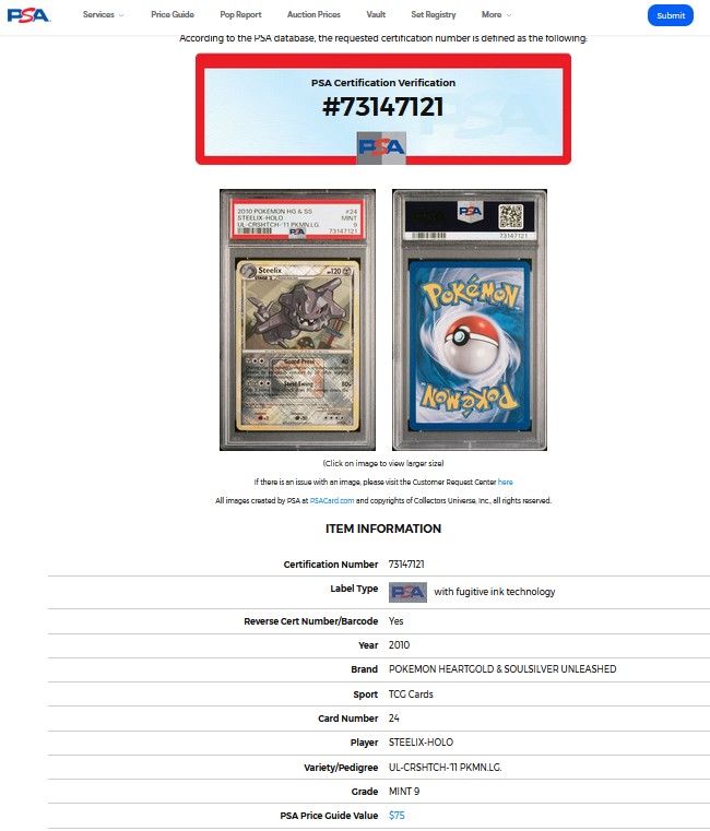 2010 Pokemon Unleashed STEELIX Reverse Holo #24 - PSA MINT 9 - PSA ...