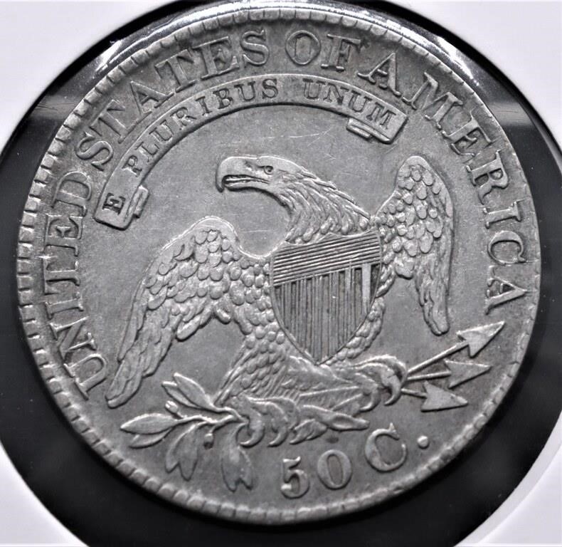 1827 Square Base 2 Capped Bust Half Dollar 50c - Almost Uncirculated ...