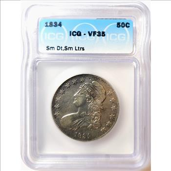 1834 Capped Bust Half Dollar 50c Small Date Small Letters - ICG VF35 - Pretty Coin! | Property Room