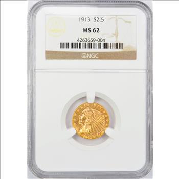 1913 $2.50 Gold Indian Head Quarter Eagle Gold Coin - NGC MS62 - NGC ...