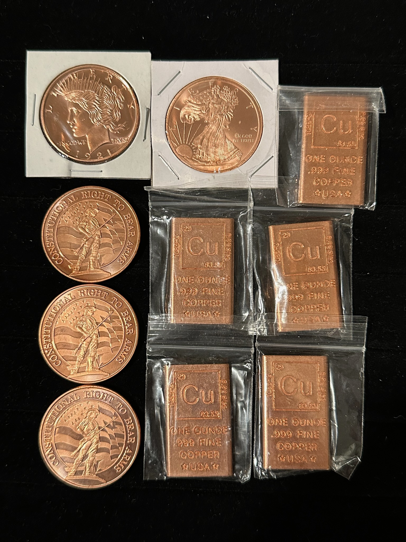 10 Pc Lot of 1 oz Copper Bars/Rounds | Property Room