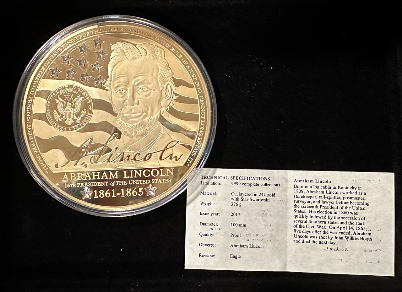 U.S. Presidents Crystal Inlay - Abraham Lincoln Medal (coaster size ...