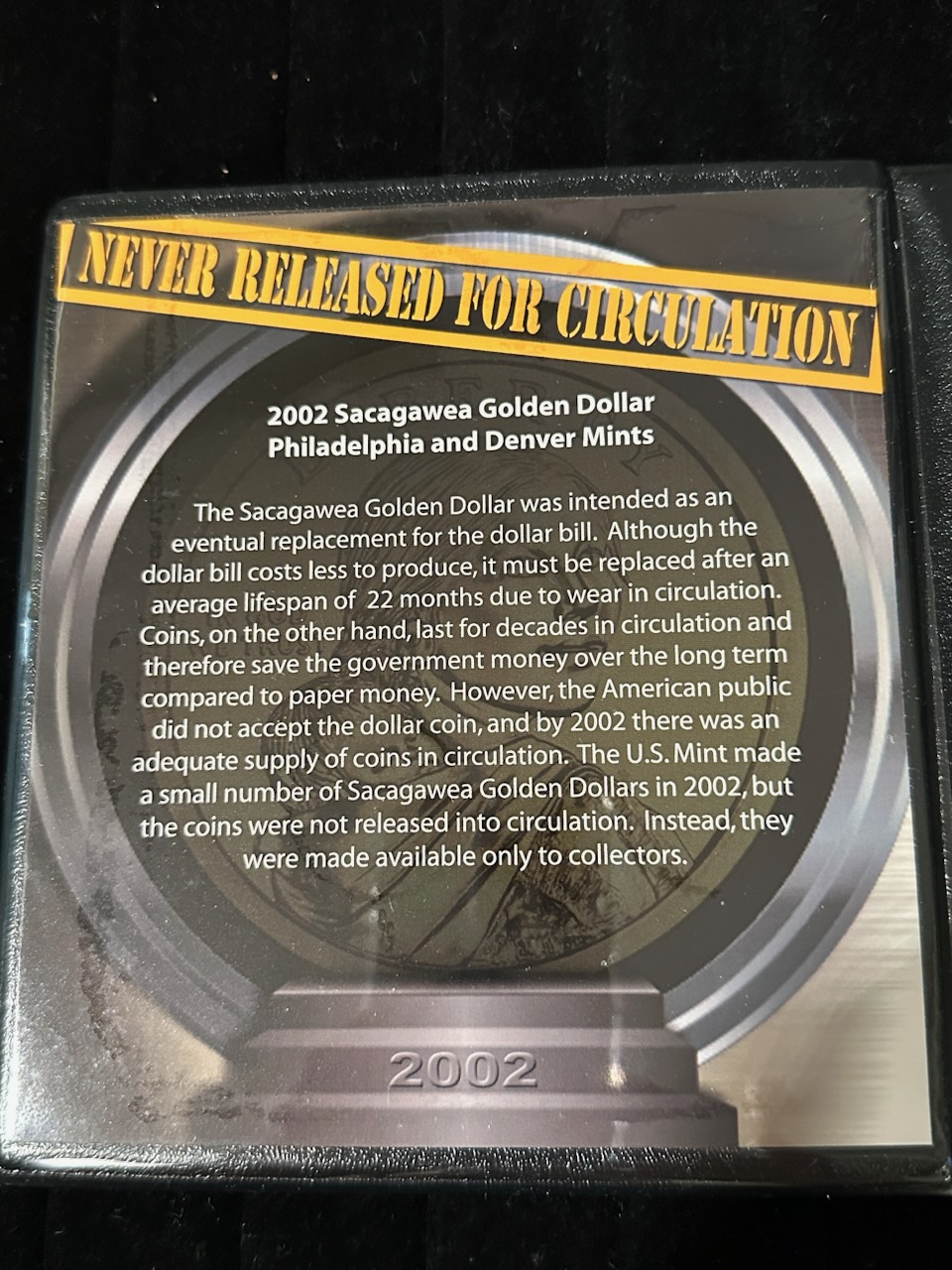 Never Released 2002 P & D Sacagawea Golden Dollar | Property Room