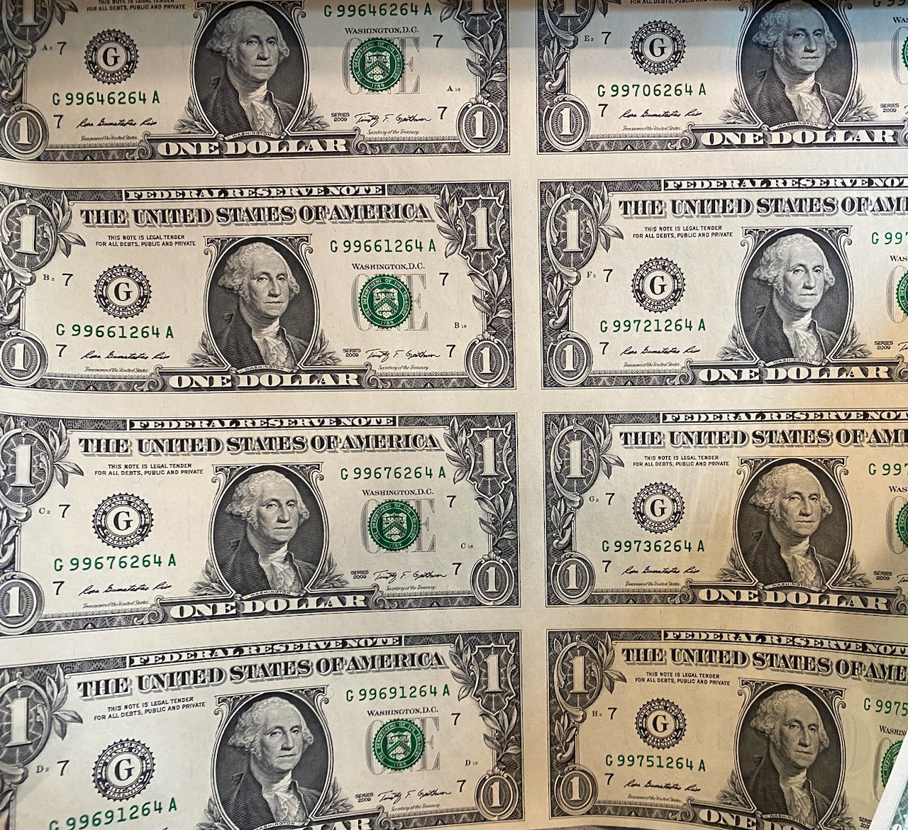 2009 - 8 Uncut $1 Bills | Property Room