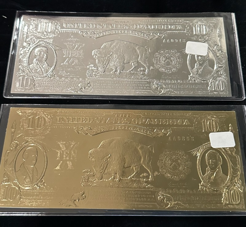 7 pc Lot of Silver and Gold Foil Replica's of Rare U.S. Notes ...