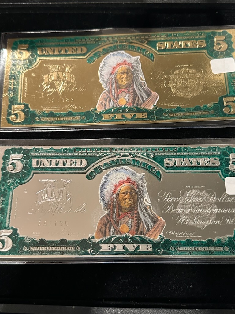 7 pc Lot of Silver and Gold Foil Replica's of Rare U.S. Notes ...